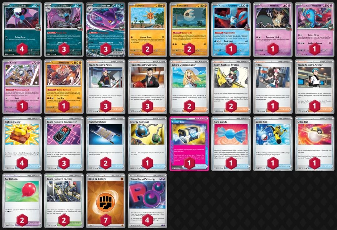 Pokemon TCG Team Rocket's Crobat ex Deck with Bloodmoon Ursaluna, Lunatone and Solrock, Hobbies ...