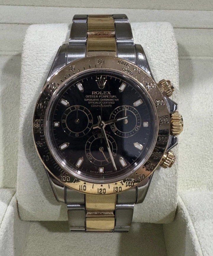 Rolex Daytona Half Gold 116523 Black Dial, Luxury, Watches on Carousell
