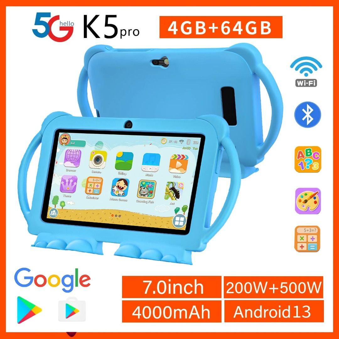 2025 New 7 Inch Kids Tablet with Cartoon Proof Case 5G WiFi Google ...