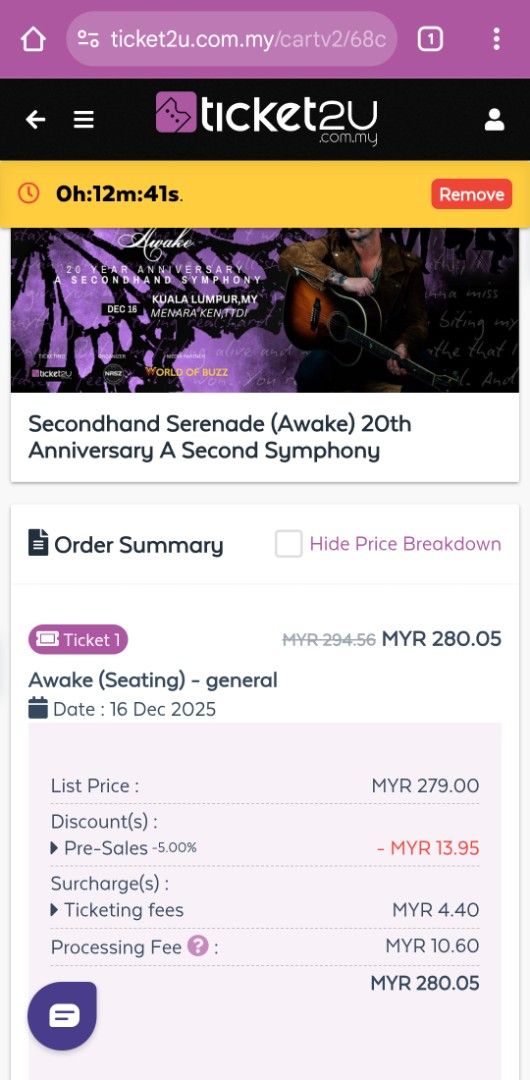 Concert Ticket: Secondhand Serenade (Awake) 20th Anniversary A Second ...