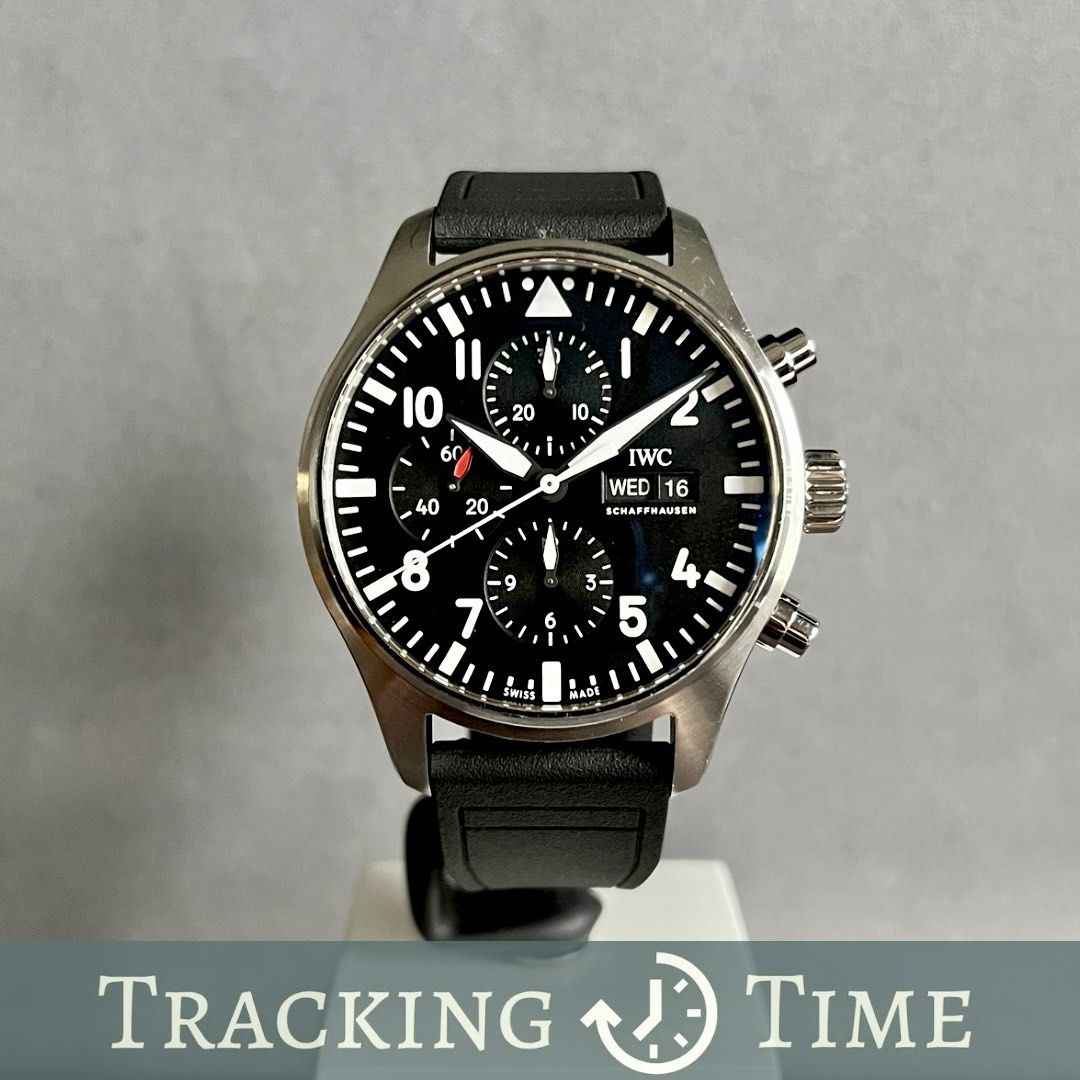 IWC Pilot Watch 43mm Chronograph Day-Date Black Dial Stainless Steel ...