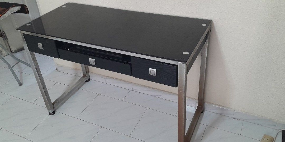 Metal with glass top computer table, Furniture & Home Living, Furniture ...