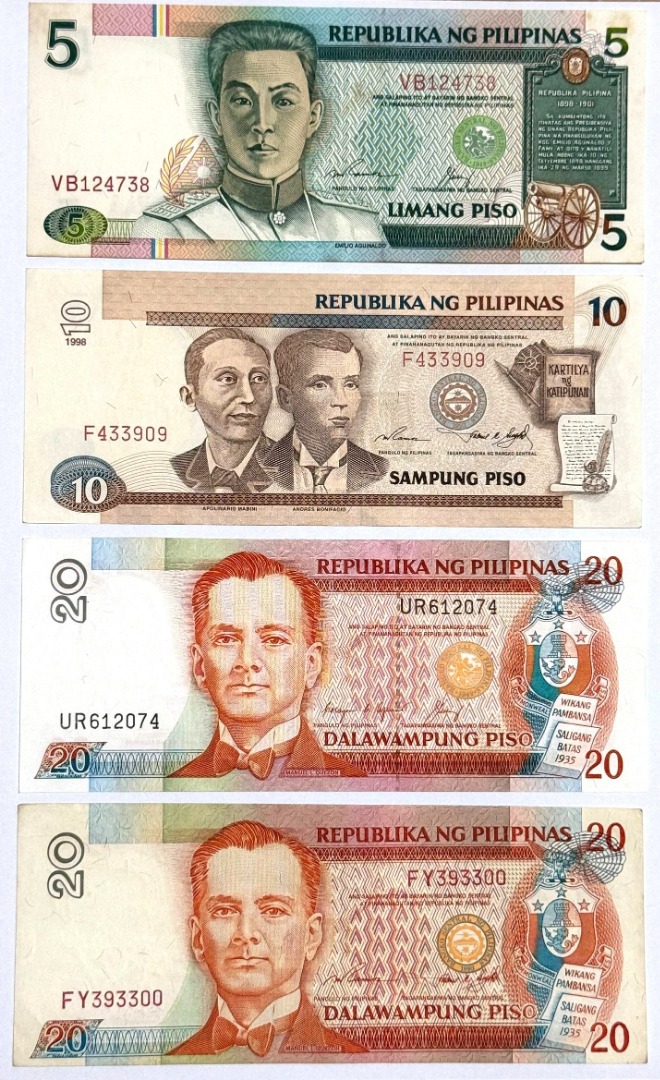 [SET OF 4] 5 10 20 peso NDS New Design Series XF-UNC Philippine Old ...