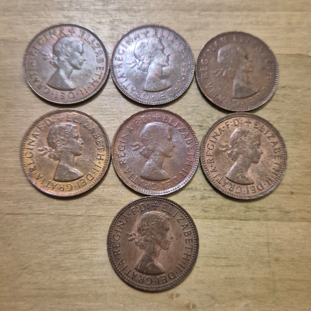 1953, 54, 55, 61, 62, 63, 64 Australia Queen Elizabeth II Half Penny ...