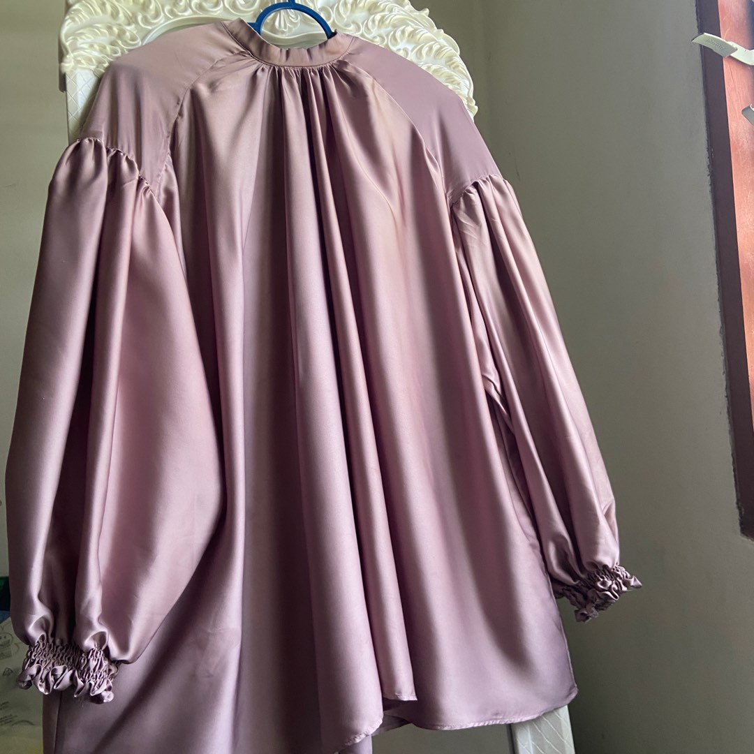 Ceo Chomel Zira Satin Silk Blouse Baggy with Balloon Sleeves, Women's ...