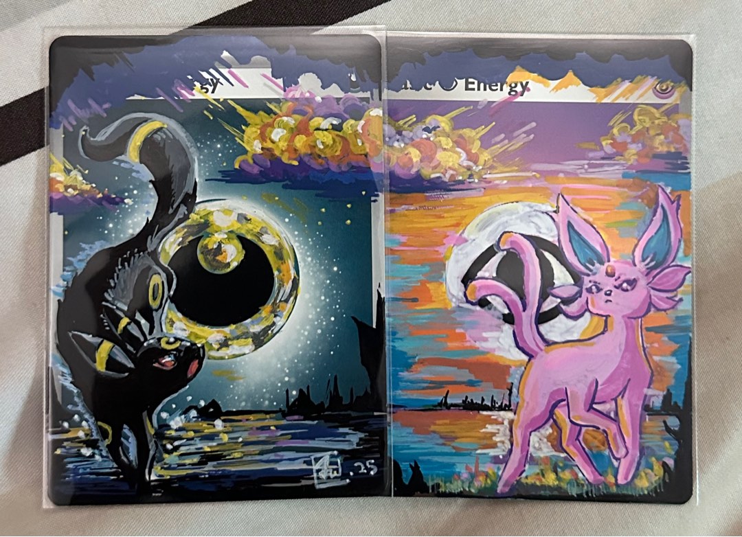 Custom Painted Pokemon Card - Umbreon & Espeon, Hobbies & Toys, Toys ...