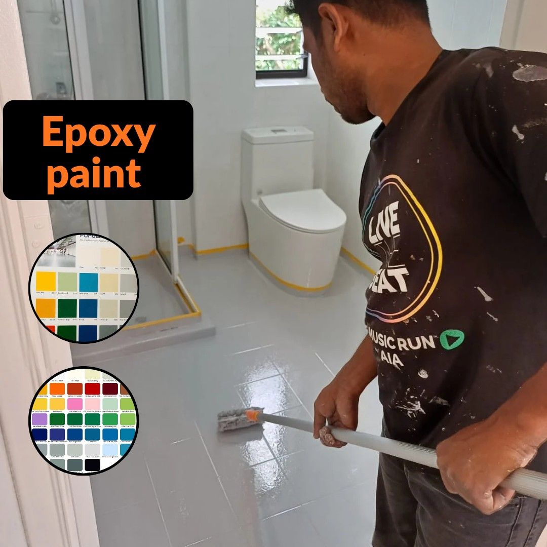 Epoxy painting /floor epoxy 🫟/Toilet floor &wall epoxy paint /Kitchen ...