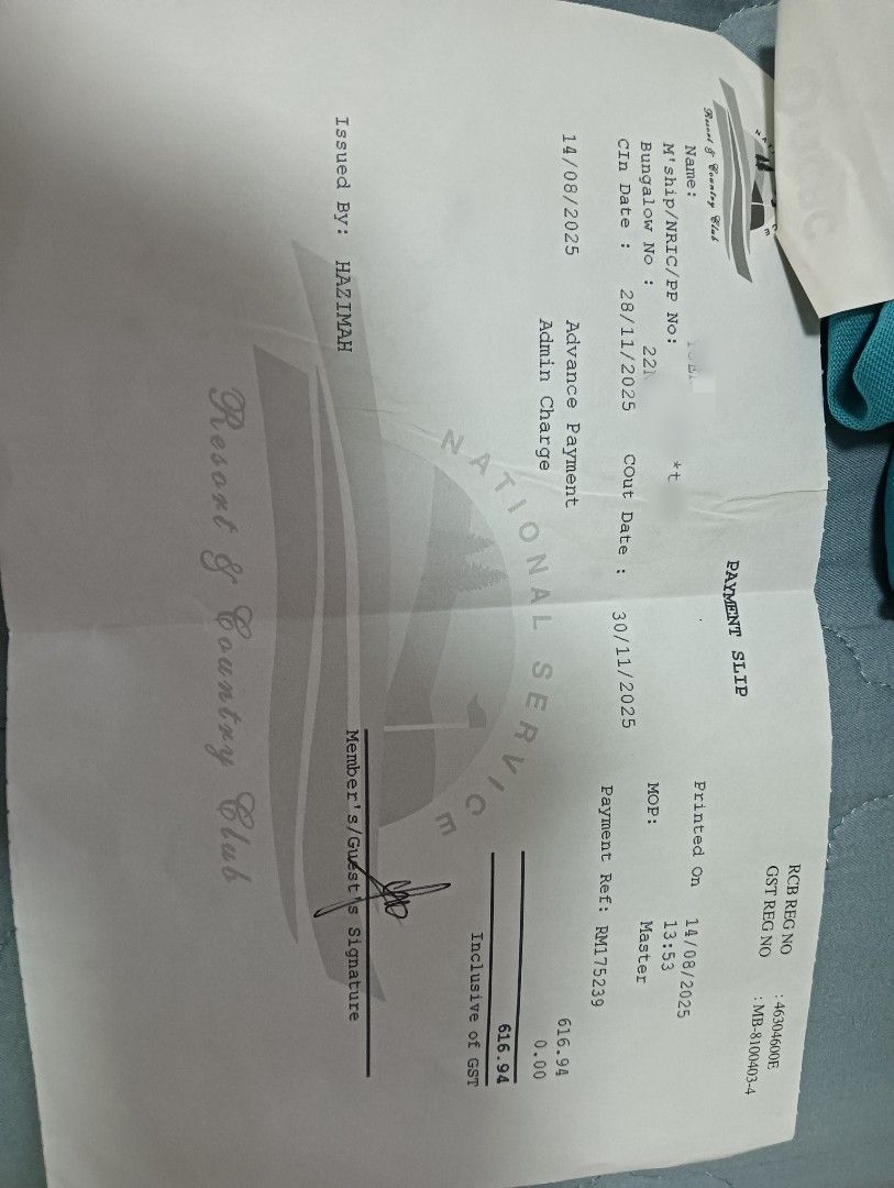 Resort & Country Club Payment Slip, Announcements on Carousell
