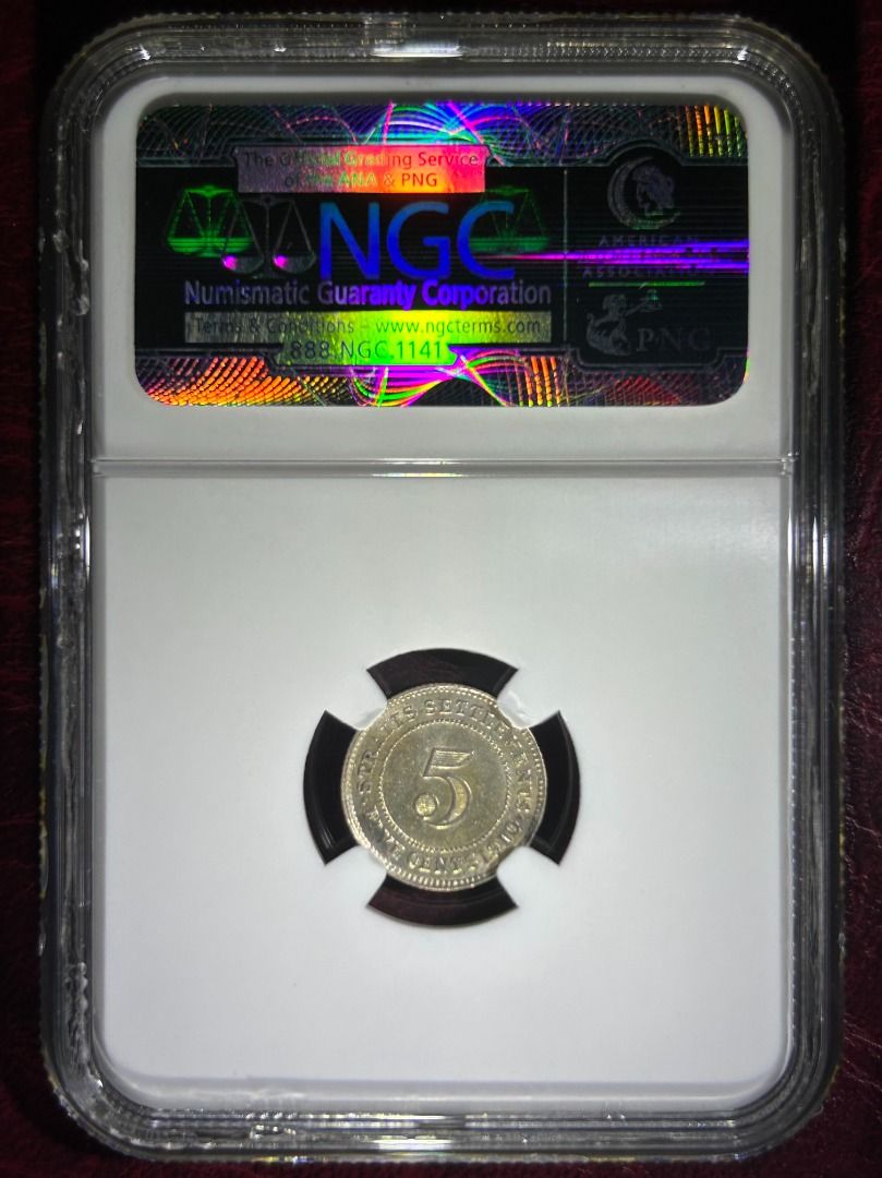 ss au58 海峡殖民地 5¢ kgv 1910b straits settlements silver five cent au coin 5th george v kg 5 五世乔治伍仙 ...