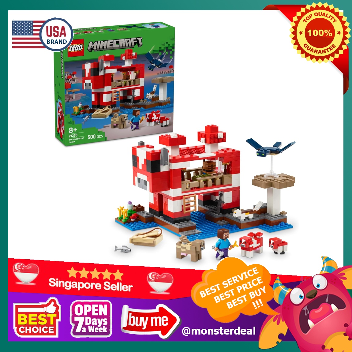 LEGO Minecraft The Mooshroom House 21270 Island Gamer Kit for Kids ...