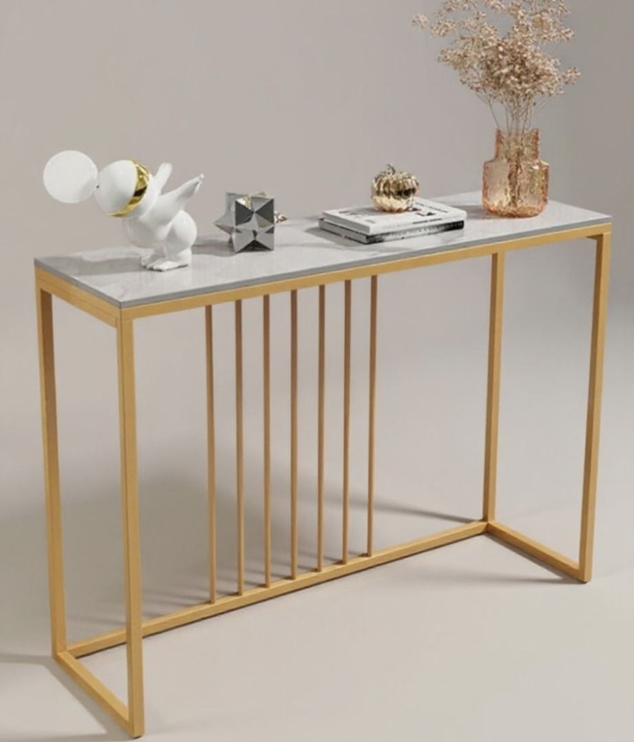 Modern Entryway Console Table | Sintered Stone Top | Golden Frame ...