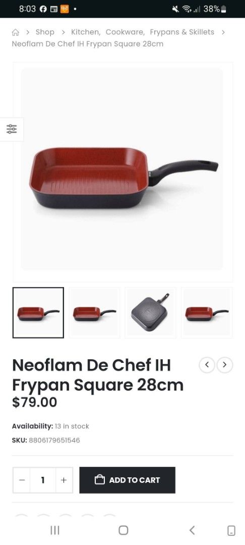 Neoflam De Chef IH Frypan Square 28cm, Furniture & Home Living ...