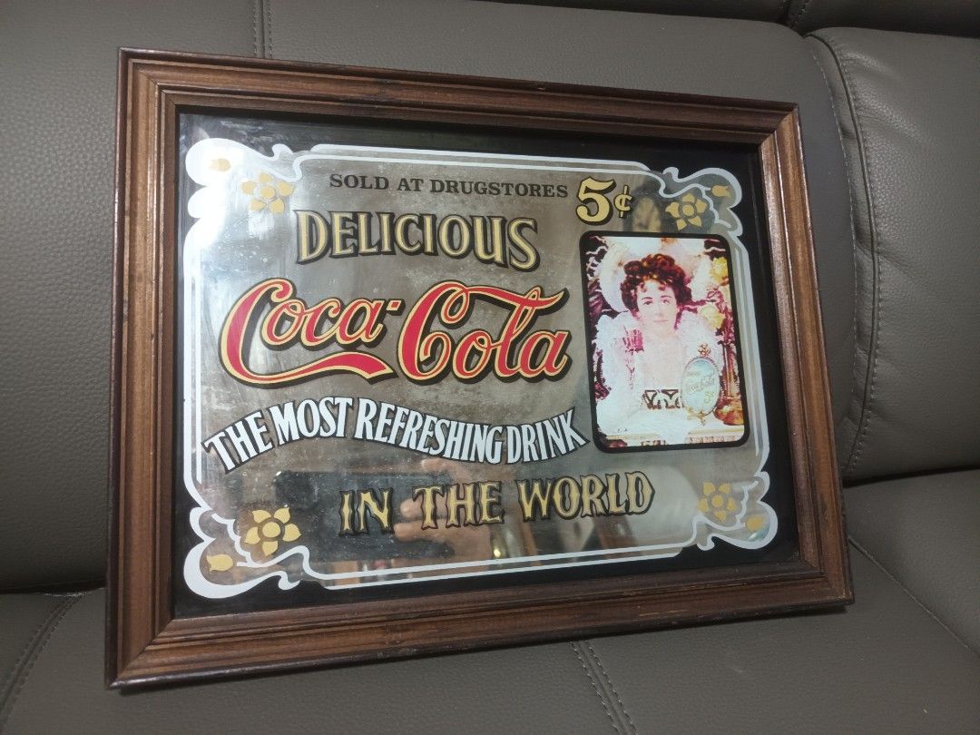 ️ COCA COLA Vintage Mirror Wall Advertising Wooden Frame, Hobbies ...