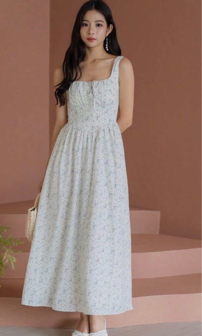 Carrislabelle Nalia Ribbon Square Neck Padded Midi Dress, Women's ...
