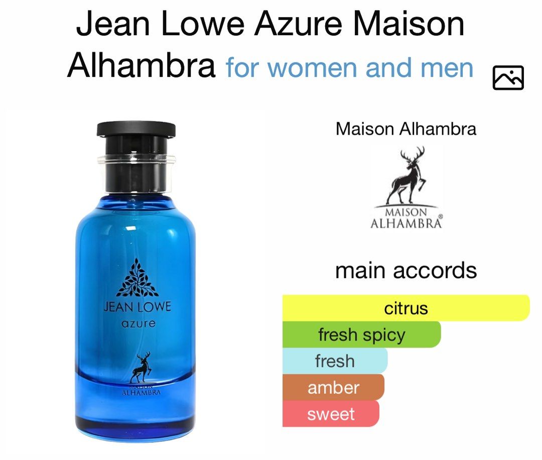 Jean Lowe Azure by Maison Alhambra, Beauty & Personal Care, Fragrance ...