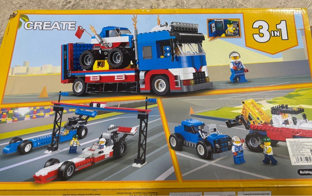 LEGO compatible 3-in-1 Monster Truck/Race Car/Tow Truck Set, Hobbies ...