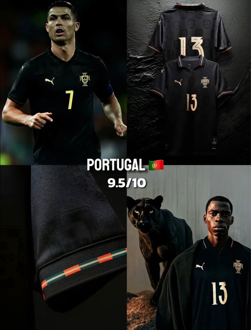 Limited Edition Portugal 2026 Black Panther Ronaldo Away Black Football ...