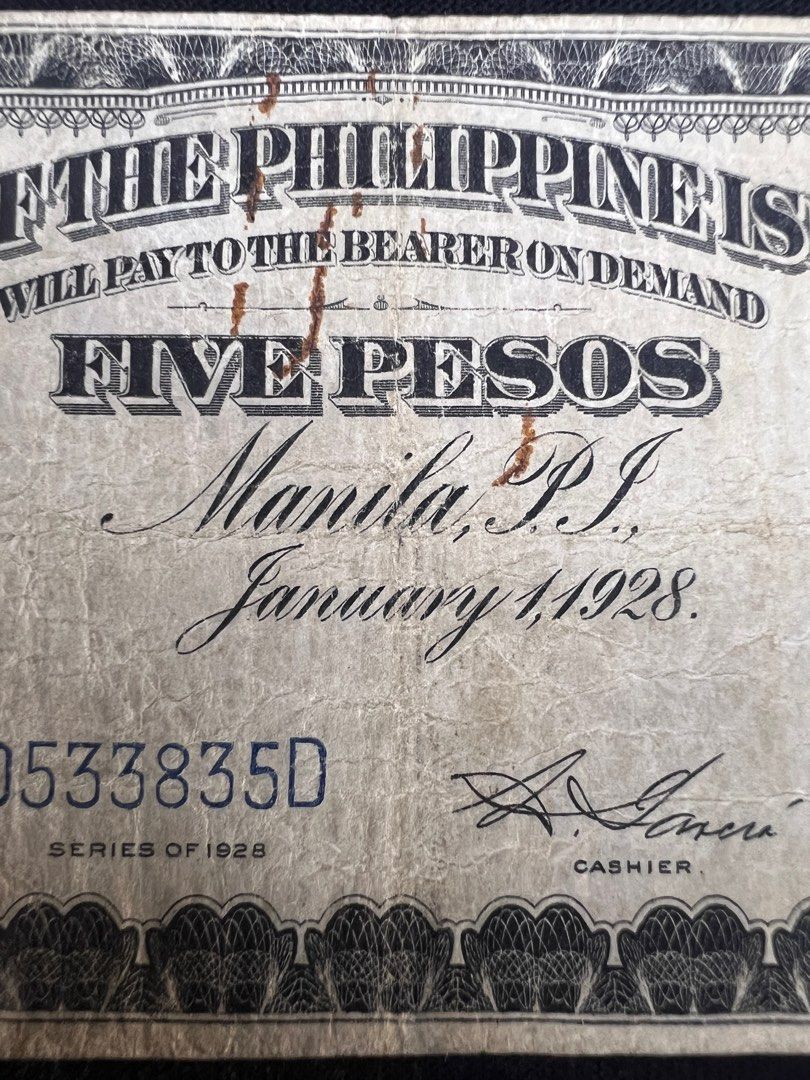 note collection • BANK OF PHILIPPINE ISLANDS • 1928 five psos • (F ...