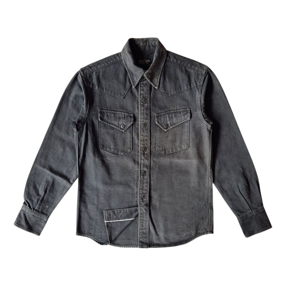 YES💥 MoP motorcycle garment snap button 12oz selvedge black denim ...
