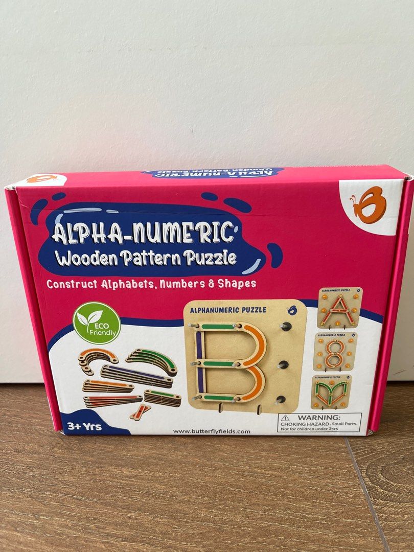Alpha-Numeric Wooden Pattern Puzzle, Hobbies & Toys, Toys & Games on Carousell