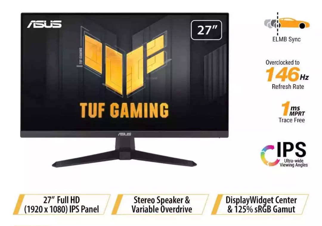 Asus TUF gaming monitor 27inch VG27B, Computers & Tech, Parts ...