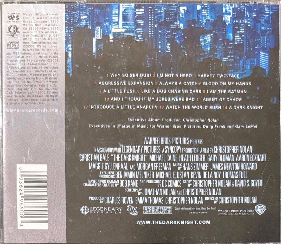 CD The Dark Knight Original Motion Picture Soundtrack, Hobbies & Toys ...