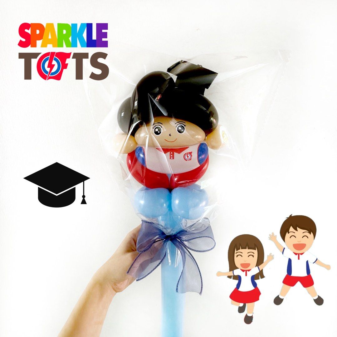 (Read description) Hand single stalk sculpted Sparkletots boy girl Graduation doll balloon ...