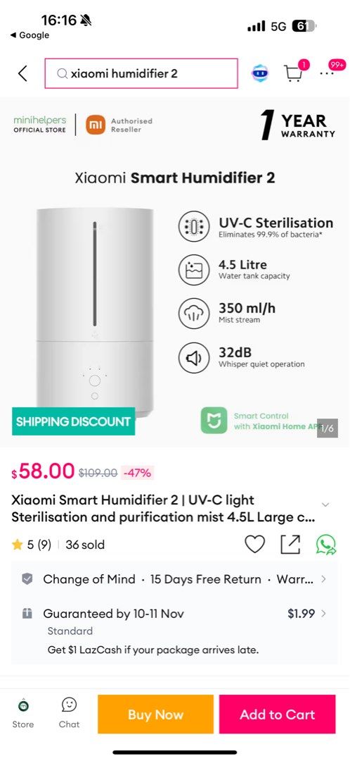 Xiaomi Smart Humidifier 2 - UV-C Sterilisation, TV & Home Appliances ...