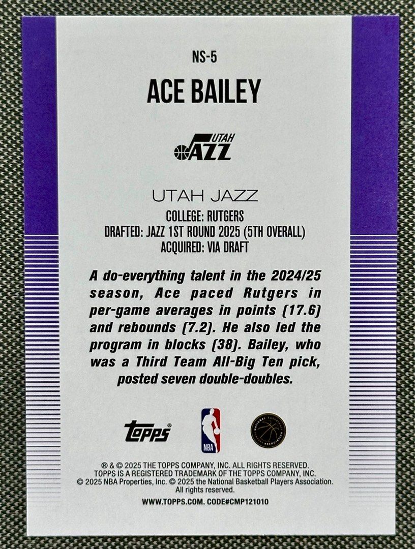 2025 NBA ACE BAILEY Topps Basketball New School Rookie Insert RC ...