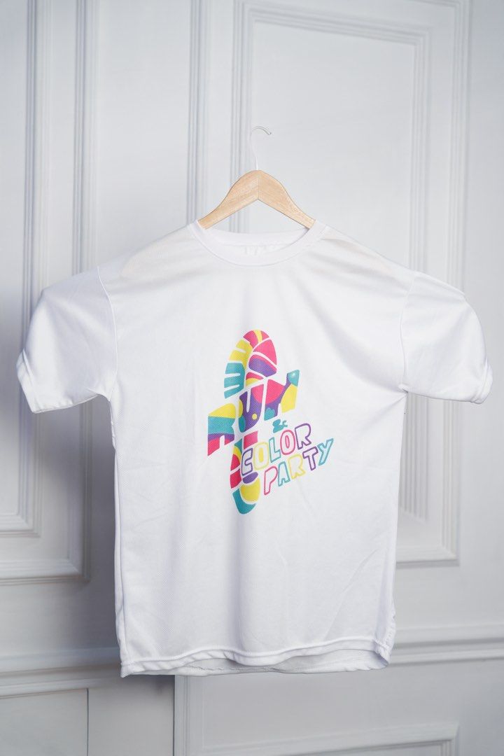 👕 Kaus Putih Grafis "COLOR RUN PARTY" 👕, Fesyen Pria, Pakaian , Atasan ...