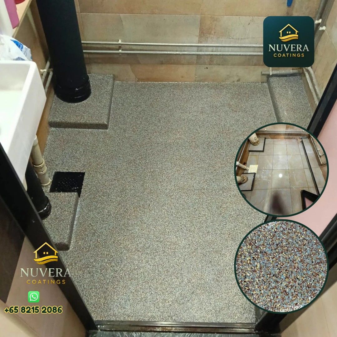 Bathroom floor Renovation | Overlay (Flakes Epoxy) | Toilet Antislip ...