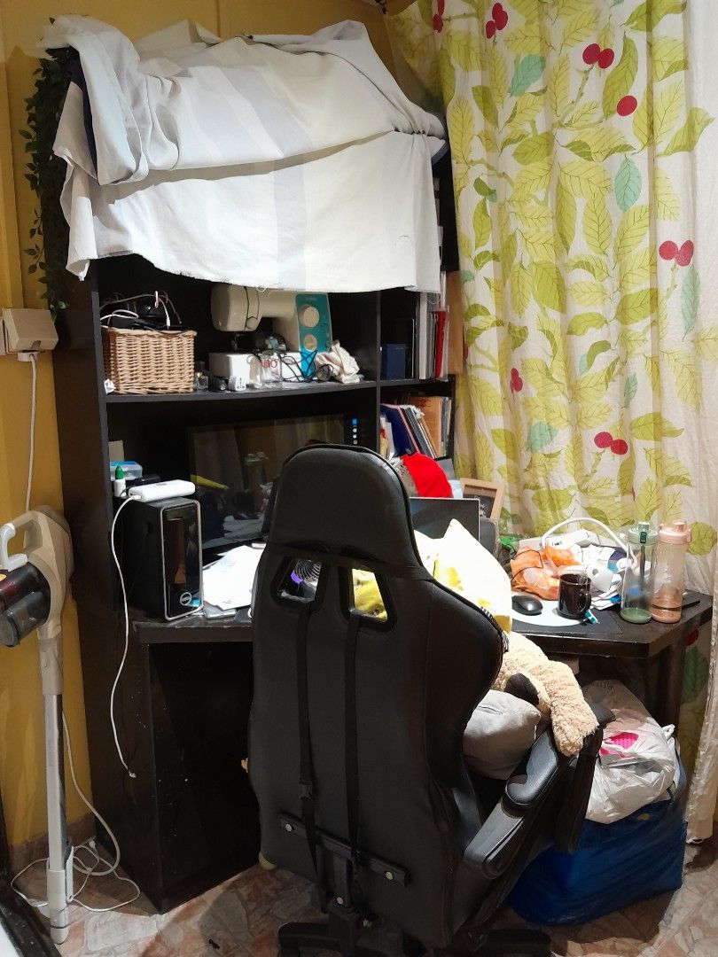 Black triangular study/work table with shelf, Furniture & Home Living ...
