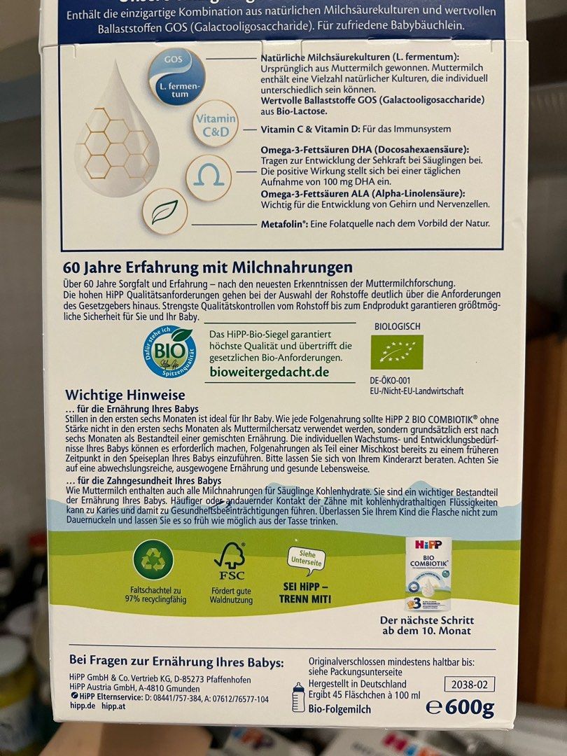 HiPP BIO Combiotik 2 Follow-on Formula, Babies & Kids, Nursing ...