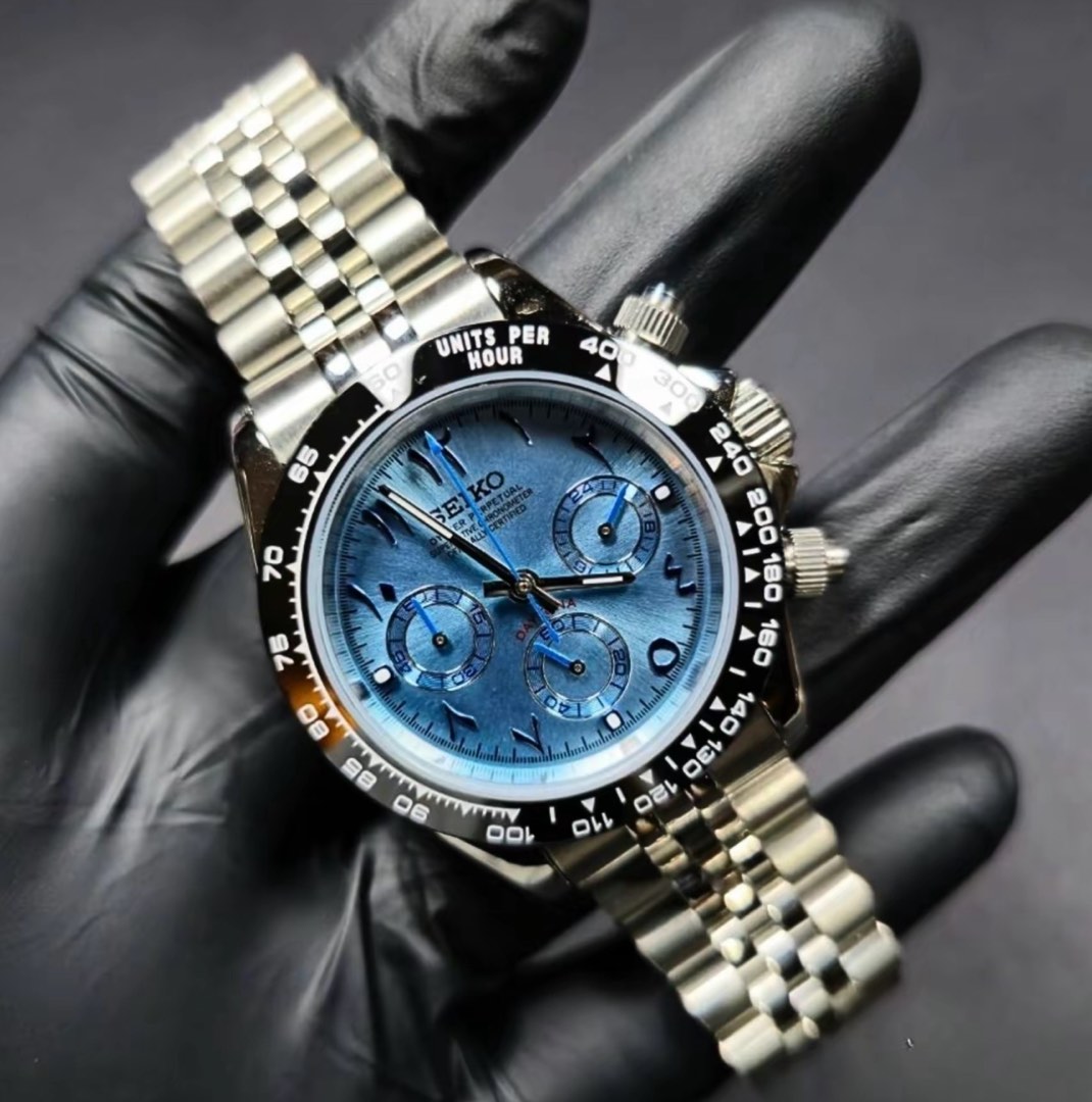 Seiko mod blue Arabic custom Daytona watch, Men's Fashion, Watches ...