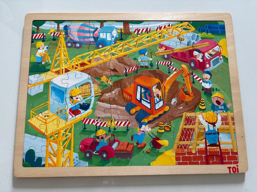 TOI Wooden Puzzle for kids - Building Site / Construction Vehicles ...