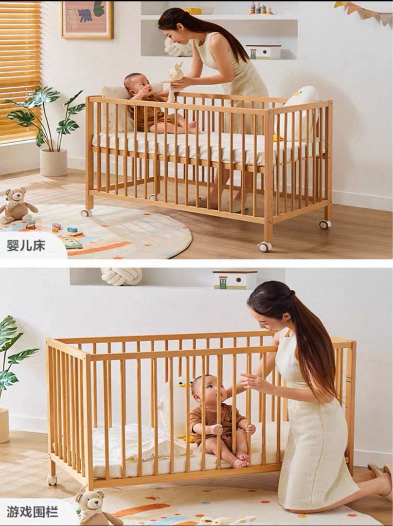 Wooden Baby Cot with Wheels, Babies & Kids, Baby Nursery & Kids ...