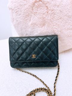 Chanel 25B 風琴 手柄 mini woc 手機袋 Wallet on chain 黑色 荔枝牛皮 皮穿鏈 cc logo ...