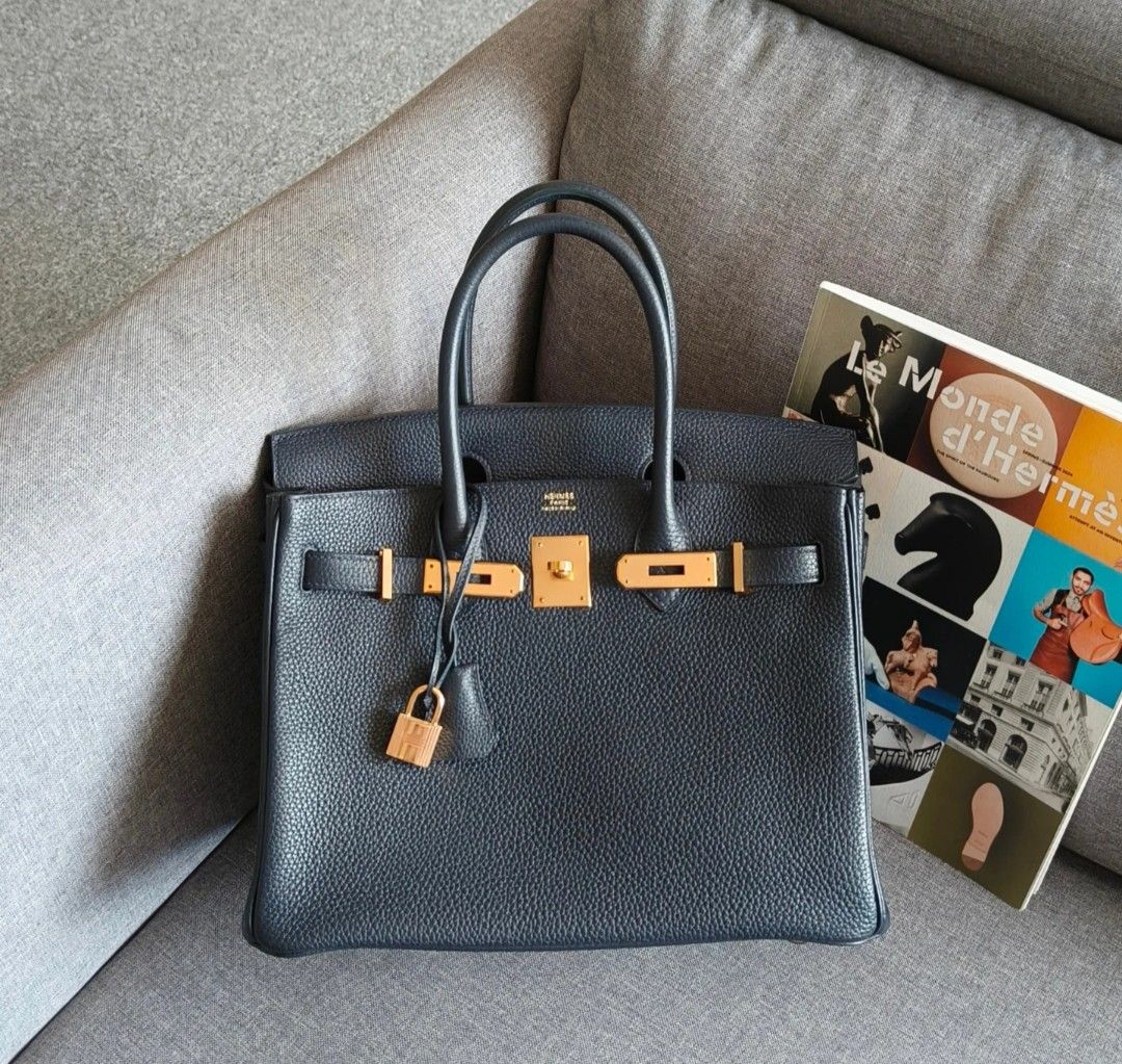 Hernes Birkin 30 Blue Nuit Togo Rose Gold Hardware Stamp D Full Set ...