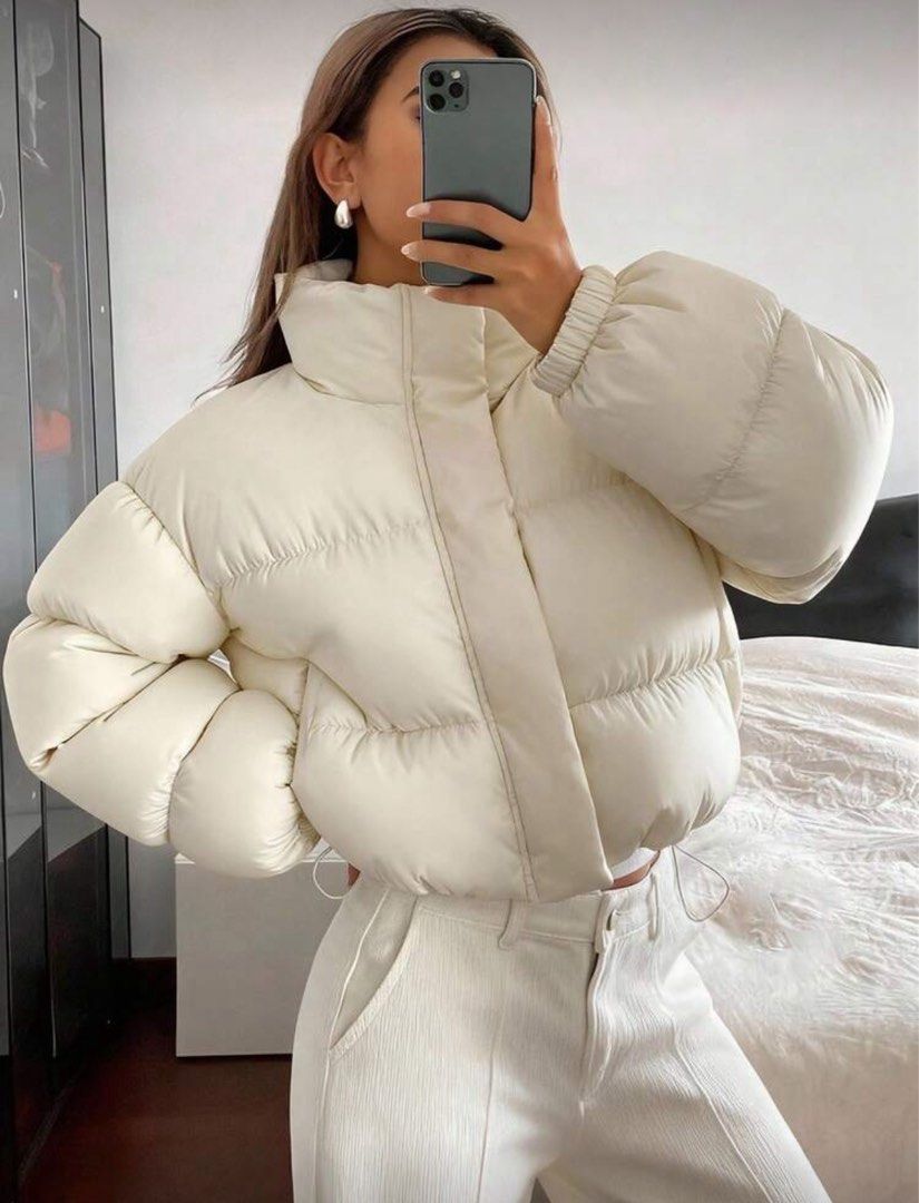 Puffer Jacket in Cream, Women's Fashion, Coats, Jackets and Outerwear ...