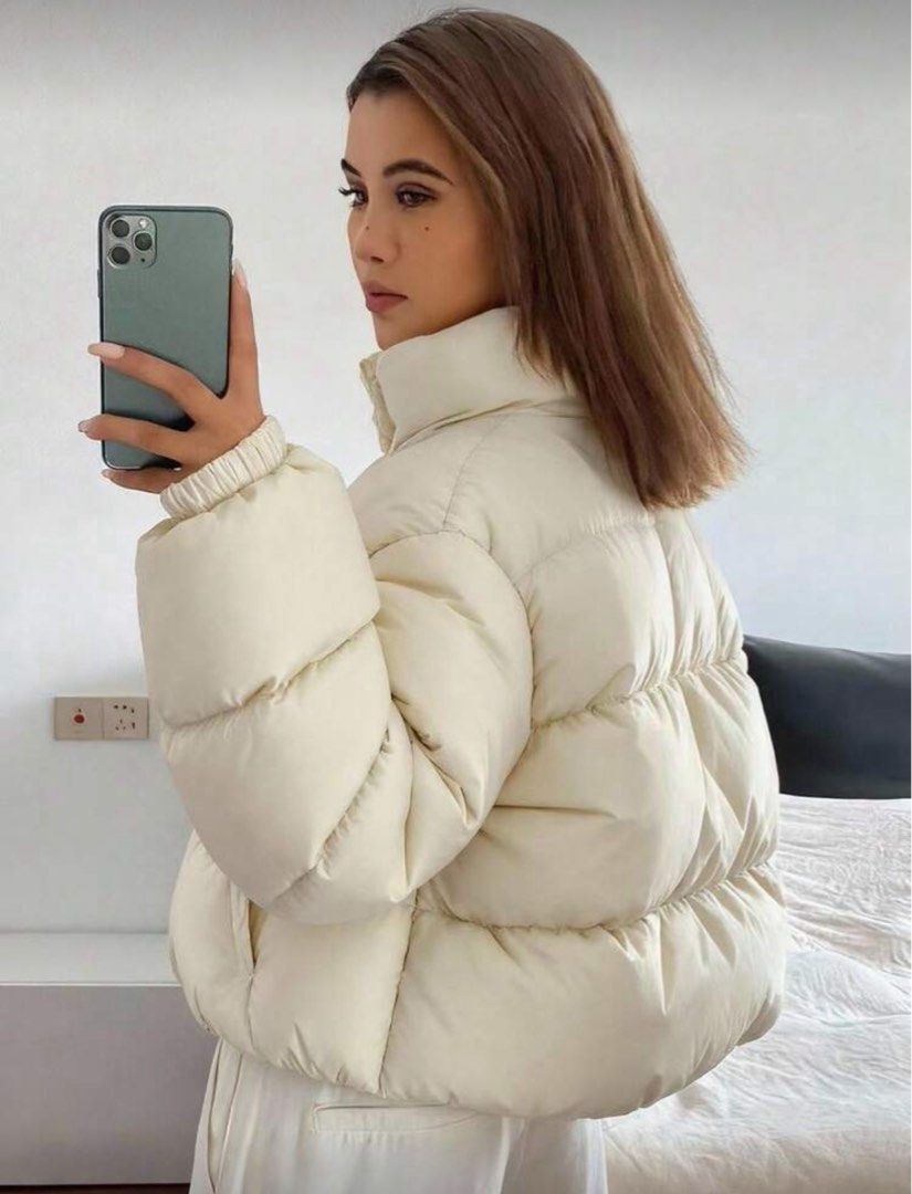 Puffer Jacket in Cream, Women's Fashion, Coats, Jackets and Outerwear ...