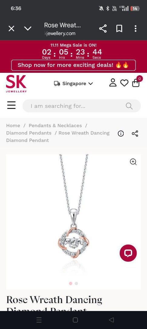 SK Jewellery Rose Wreath Dancing Diamond Pendant, Women's Fashion ...