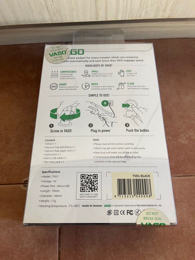 VAGO TVD1 便攜壓縮機, 家庭電器, 其他家庭電器 - Carousell