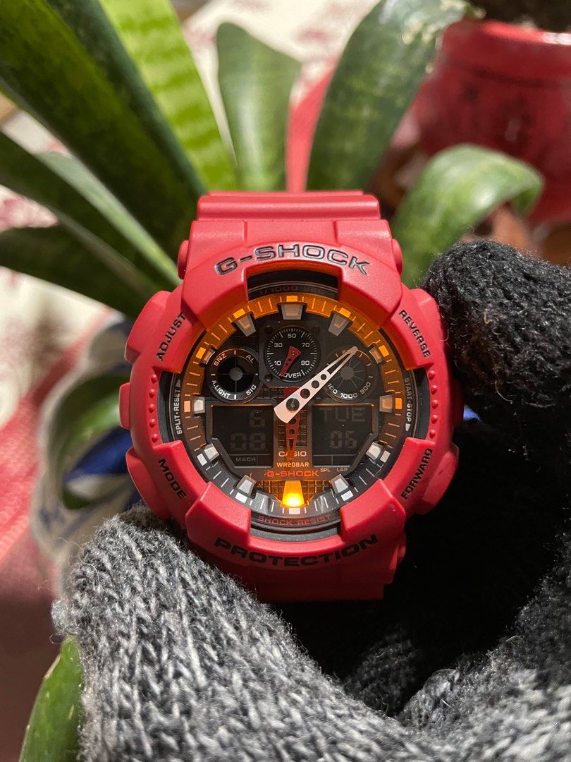 AUTHENTIC CASIO G-SHOCK GA-100B-4ADR RED WATCH CONDITION 9.7/10 WATCH ...