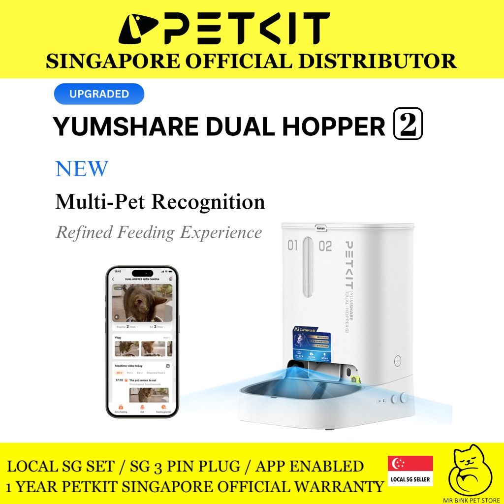 PETKIT YUMSHARE Dual Hopper 2 (5L) Smart Pet Dog Cat Automatic Feeder ...