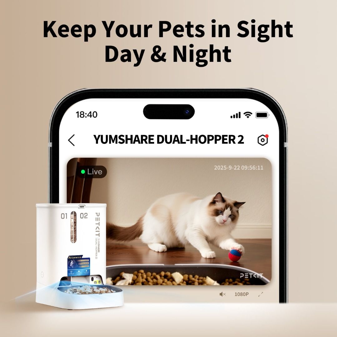 PETKIT YUMSHARE Dual Hopper 2 (5L) Smart Pet Dog Cat Automatic Feeder ...