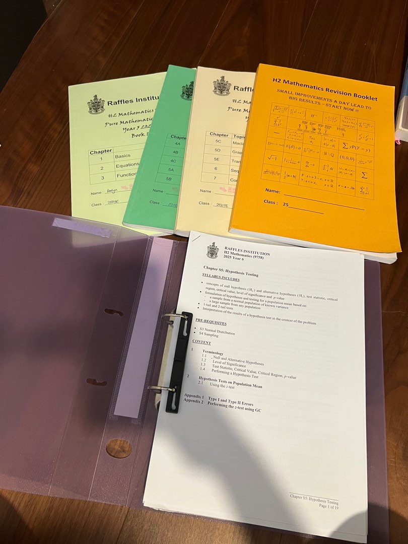 RI math lecture notes and tutorials, H2 math assessment books and notes ...