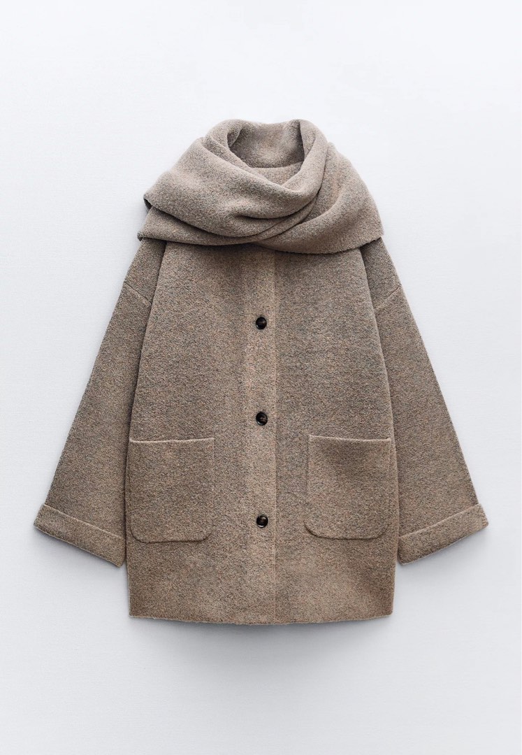 Zara Short Knit Coat (without the scarf), Women's Fashion, Coats ...