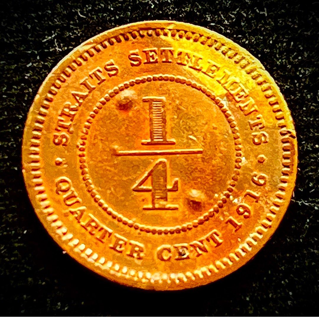 1916 Olden British Straits Settlements King George Quarter ¼-Cents ...