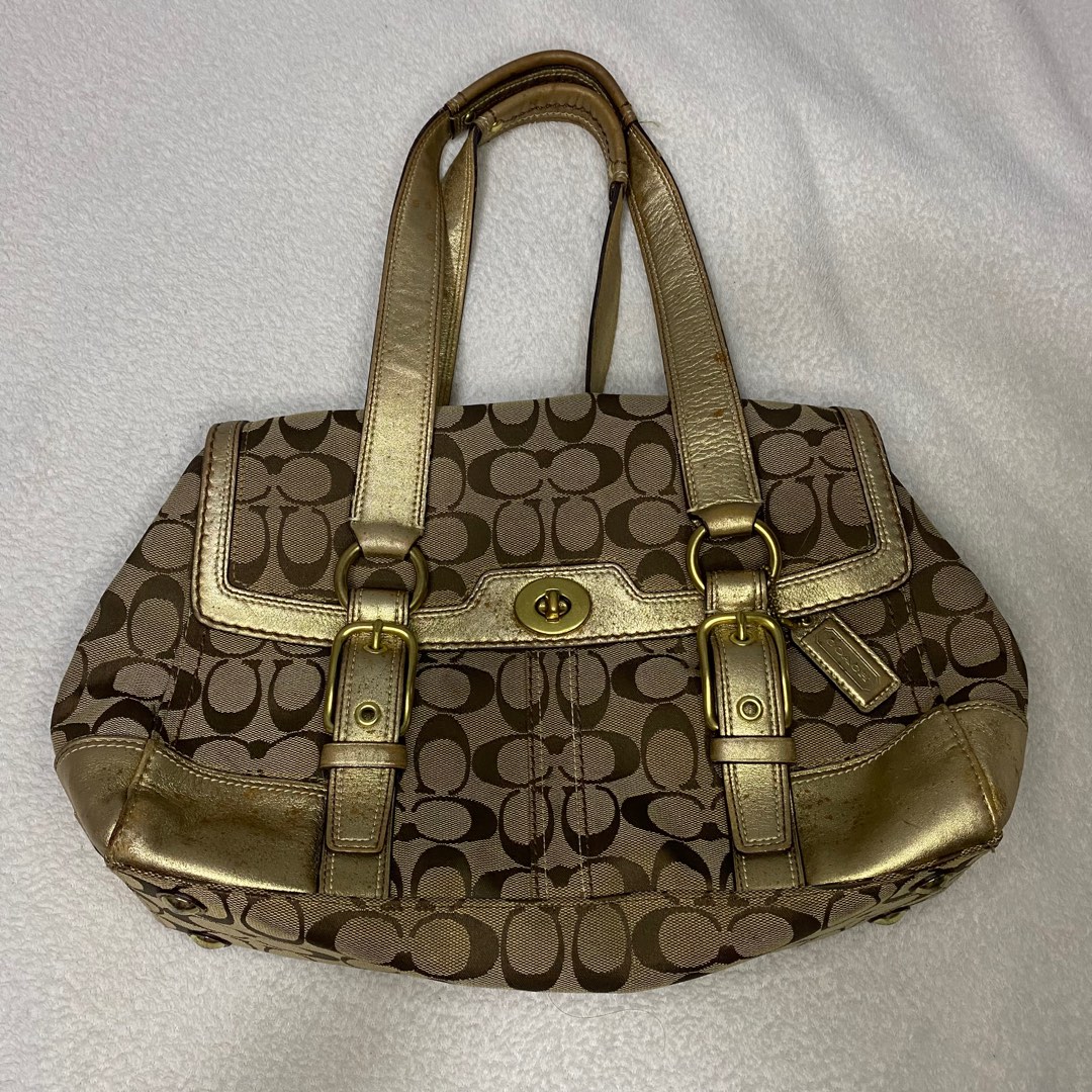 Coach Signature Hampton Bag Coach handbag in canvas and gold leather ...