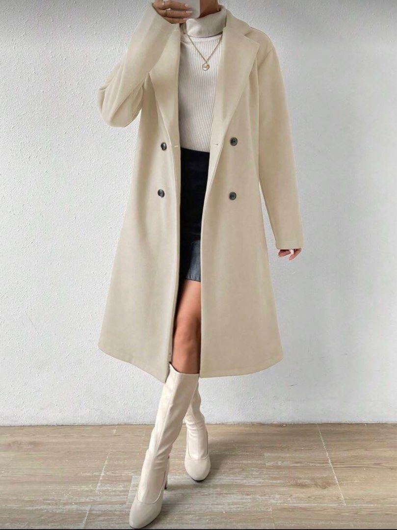 Cream Long Coat, Women's Fashion, Coats, Jackets and Outerwear on Carousell